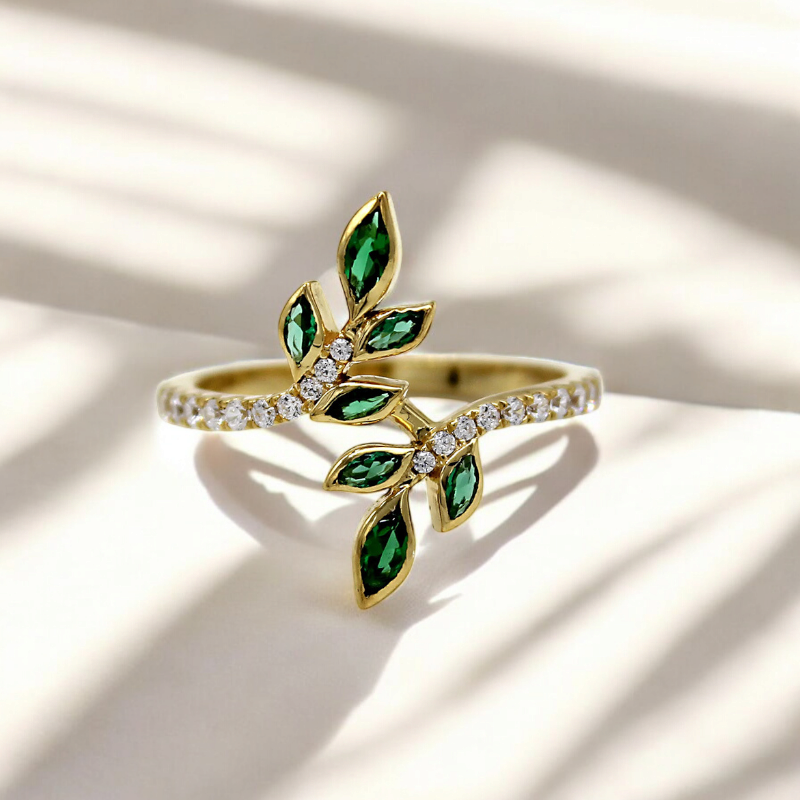 Emerald Leaf Ring